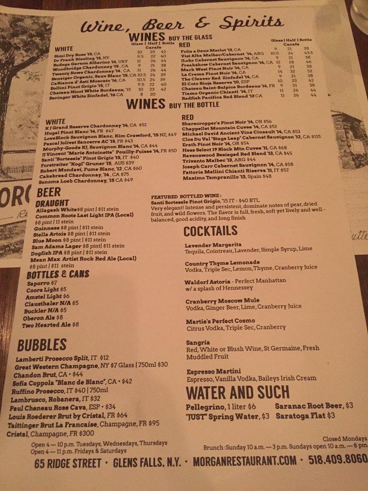 Menu at Morgan & Co steakhouse, Glens Falls