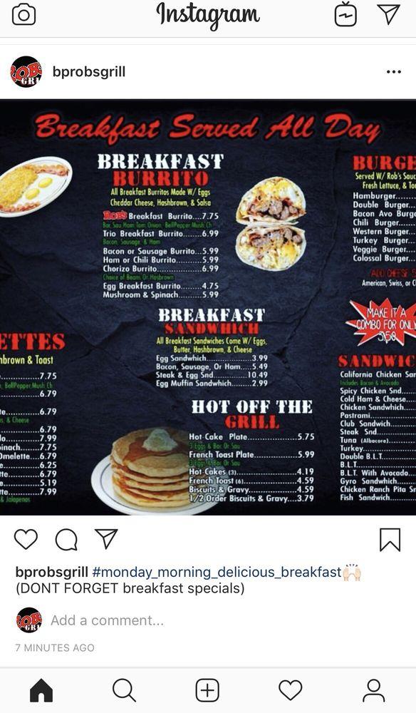Menu at Rob's Grill restaurant, Baldwin Park