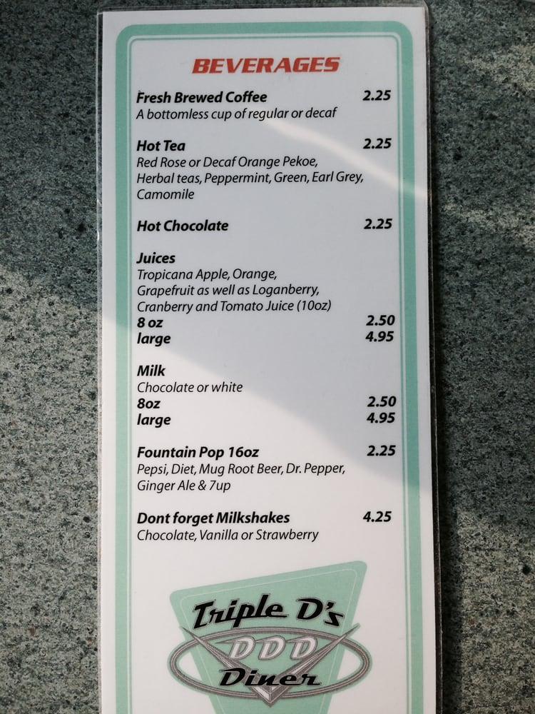 Menu at Triple D's Diner restaurant, Niagara Falls