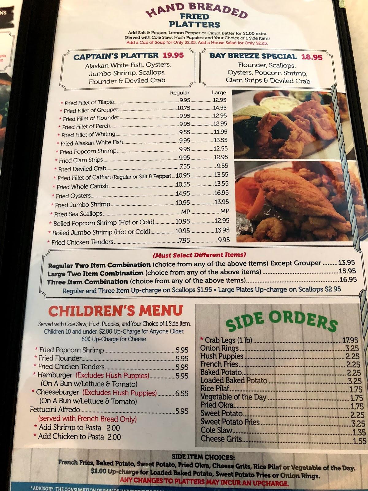 Menu at Bay Breeze restaurant, Mableton