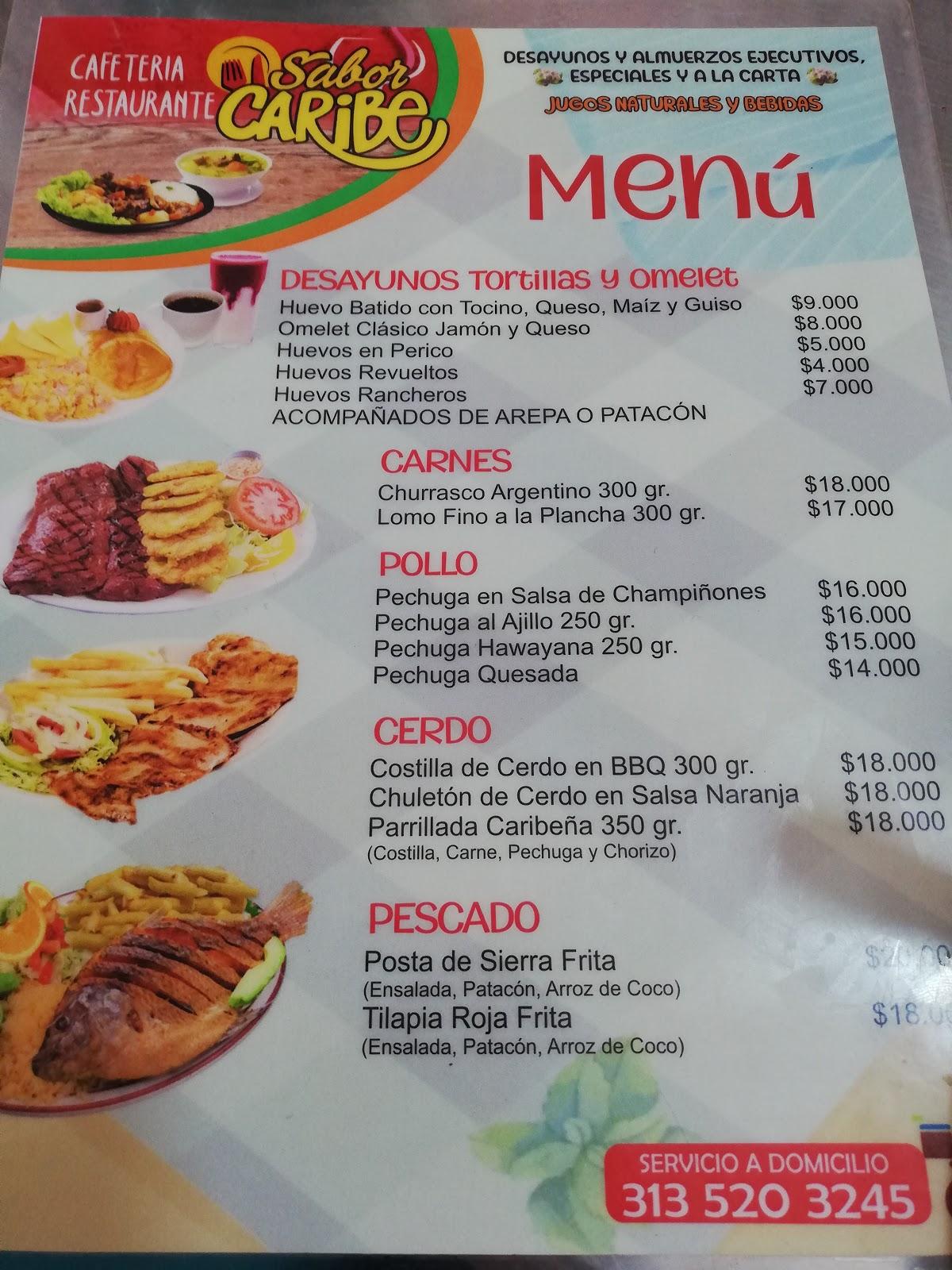 Menu at Cafetería y Restaurante Sabor Caribe, Sincelejo