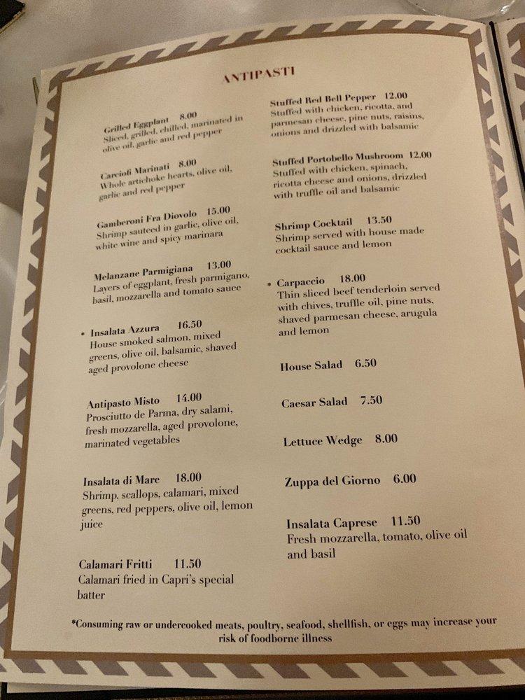 Menu at Capri Italian Restaurant, Indianapolis