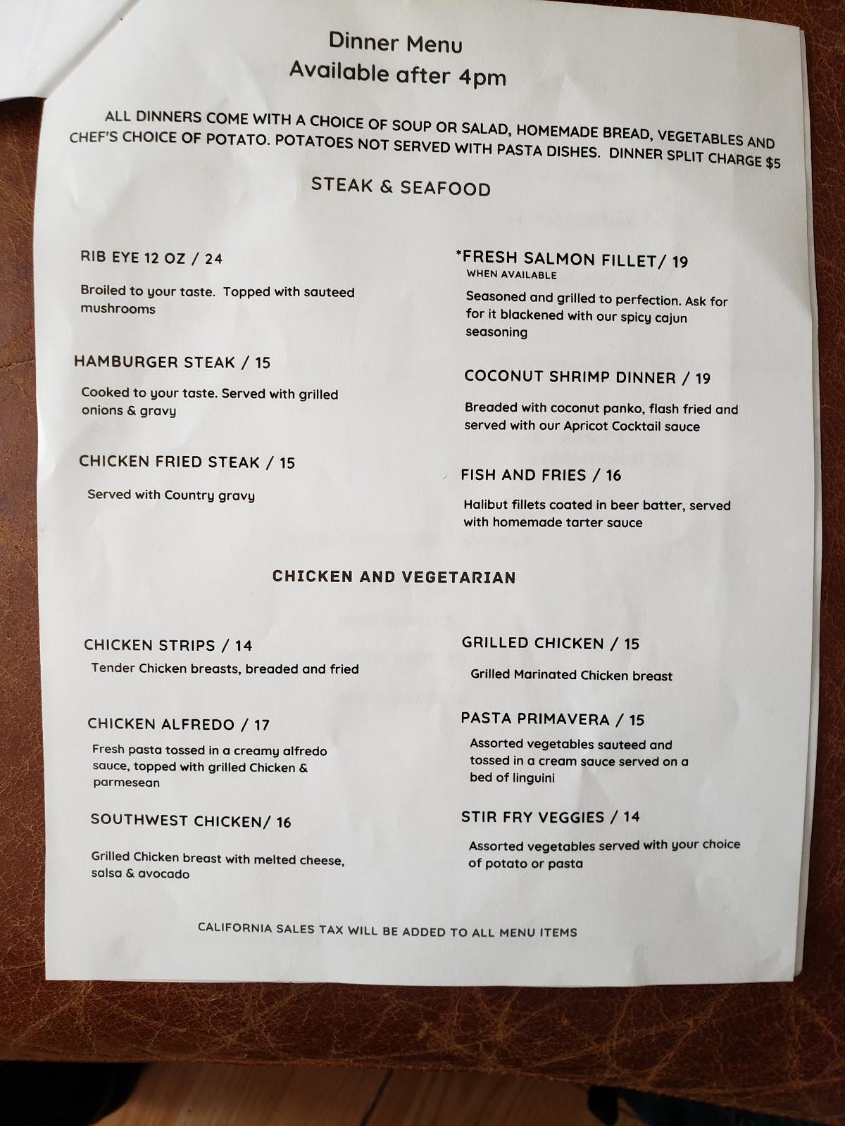 Menu at Captain Jack's Stronghold restaurant, USA