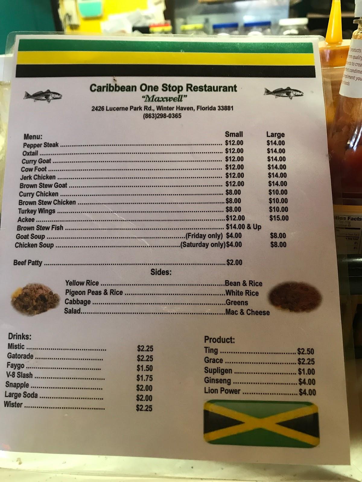 Menu at Caribbean One Stop restaurant, Winter Haven