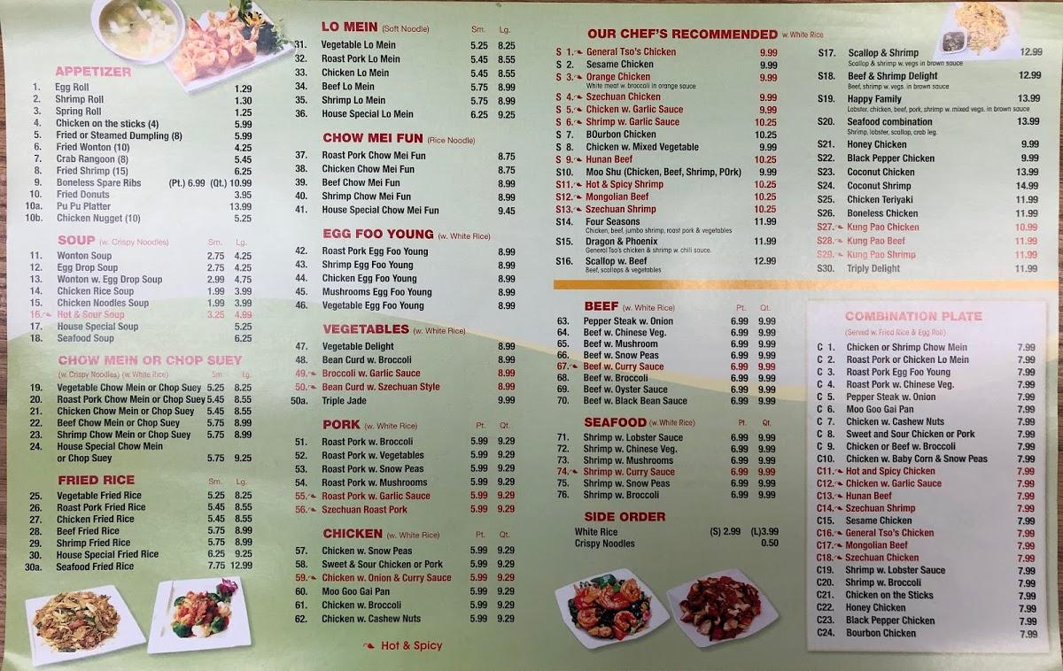 Menu at China 1 restaurant, Coldwater
