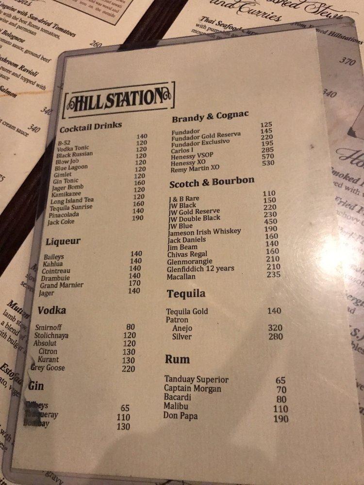 Menu at Hill Station restaurant, Baguio, Casa Vallejo