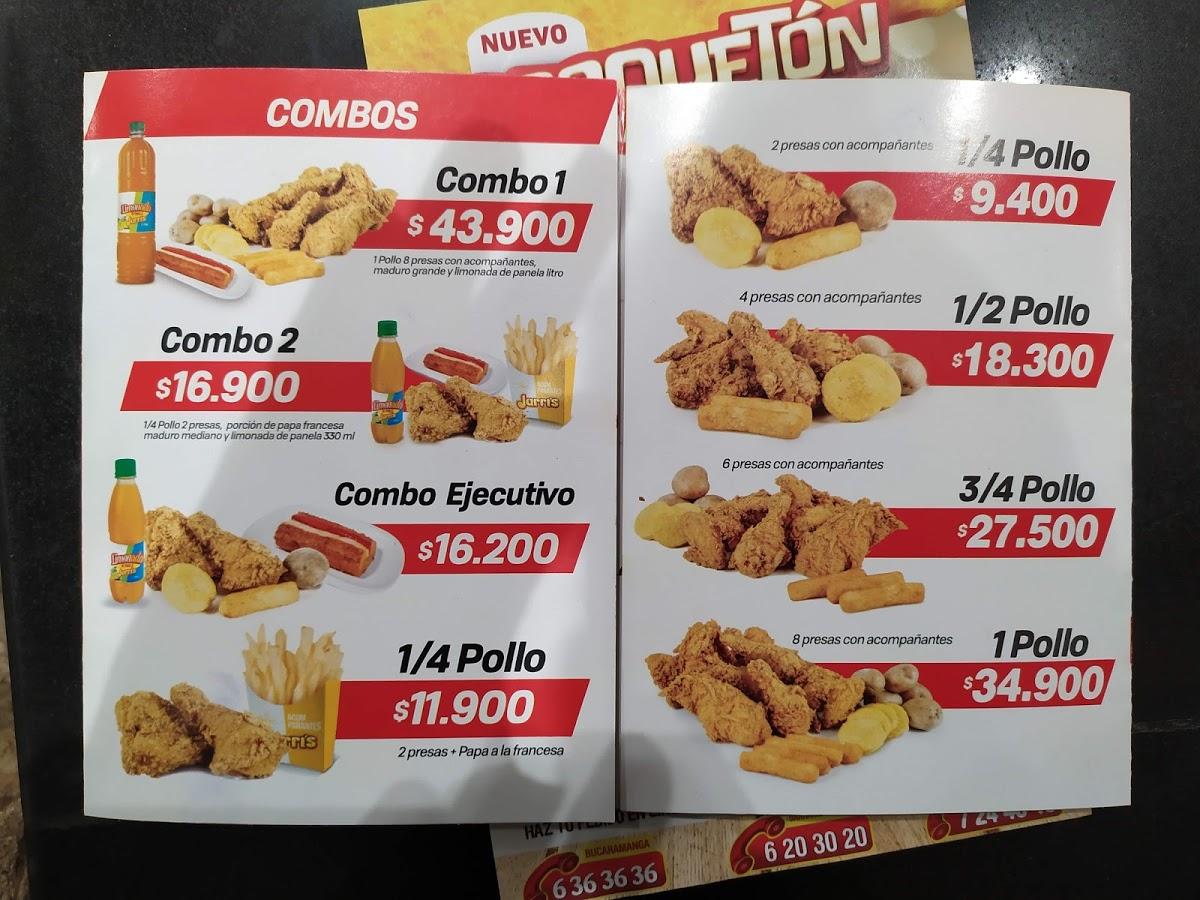 Menu at Jarri's restaurant, Piedecuesta