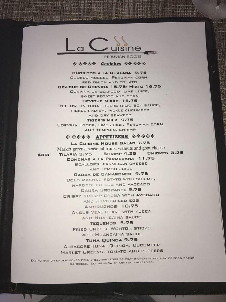Menu at La Cuisine Peruvian Restaurant, Naples