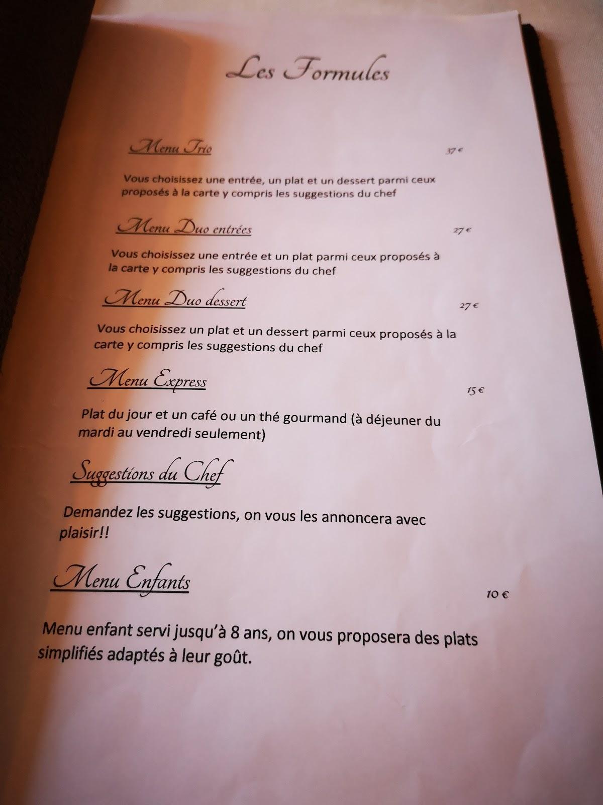 Menu at La Fleur de Lille restaurant, Lille