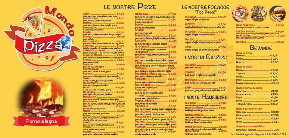 Speisekarte von Mondo Pizza, Genua, Via San Quirico 287r