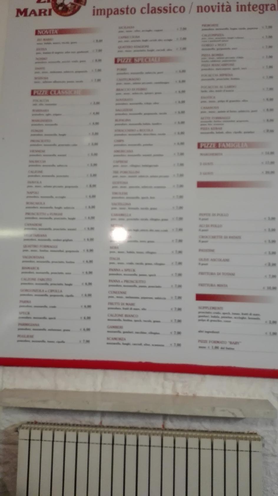 Menu da Pizzeria Zio Mario, Cuneo
