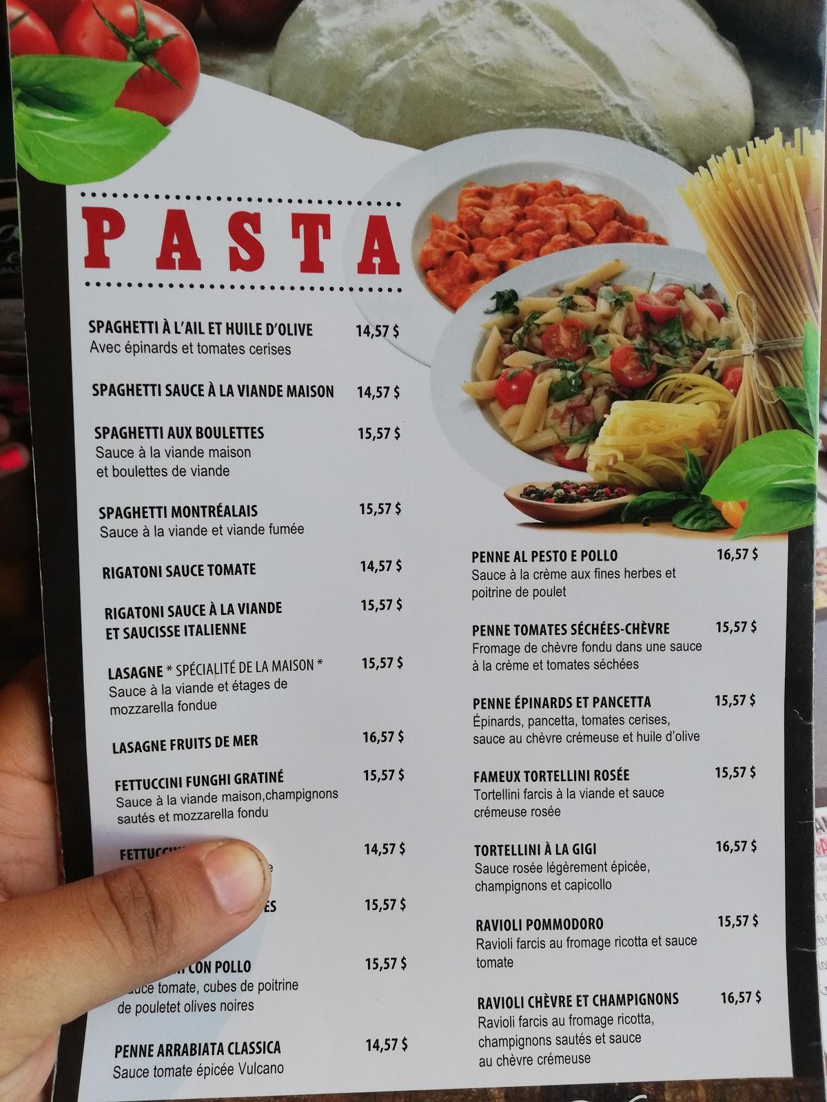 Menu at Restaurant Vulcano, Terrebonne, 261 Mnt des Pionniers