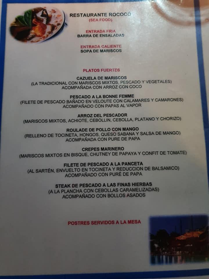 Menu at Restaurante Rococo, Colombia