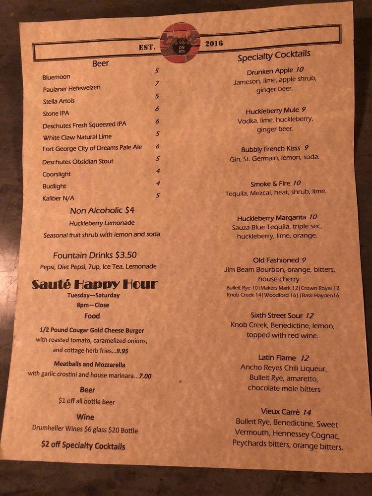 Menu at Saute' on 6th pub & bar, Clarkston