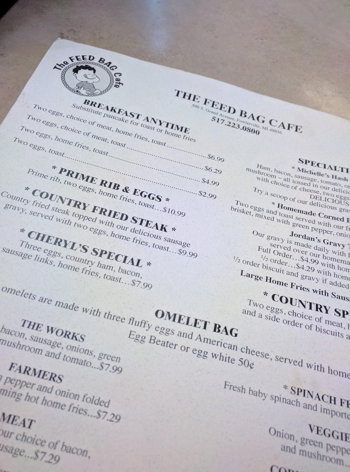 Menu at The Feed Bag Cafe, Fowlerville