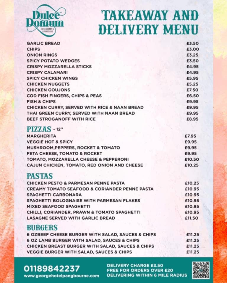 Menu at The George Hotel pub & bar, Pangbourne
