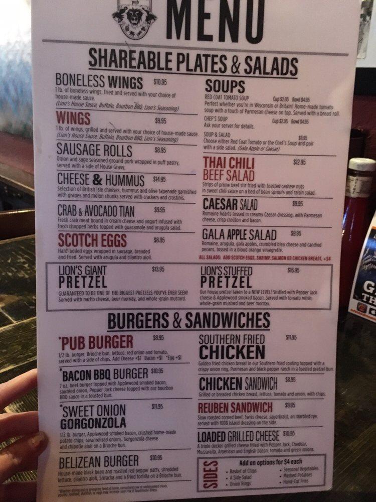 Menu at Three Lions Pub, Shorewood