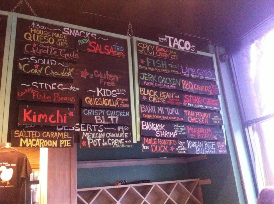 Menu at White Duck Taco Shop Downtown restaurant, Asheville, 12 ...
