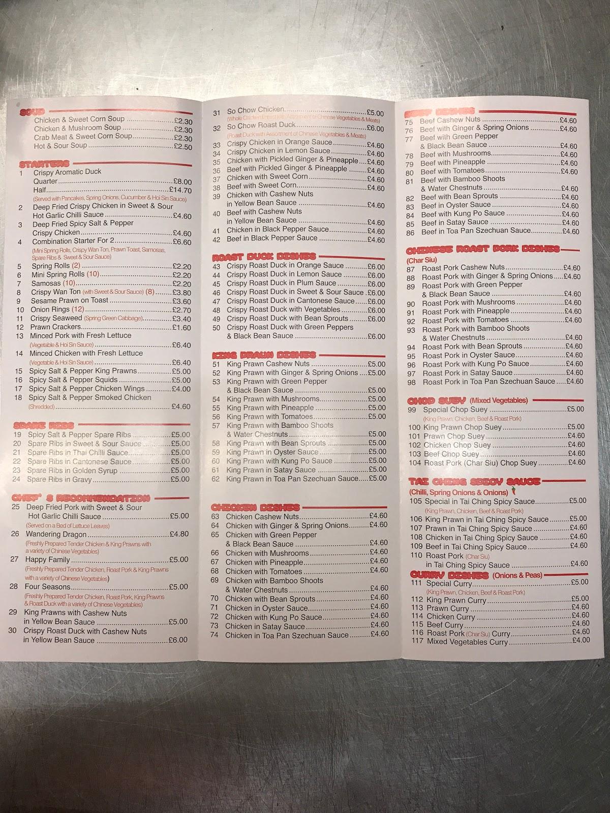 Menu at Yang City fast food, Doncaster