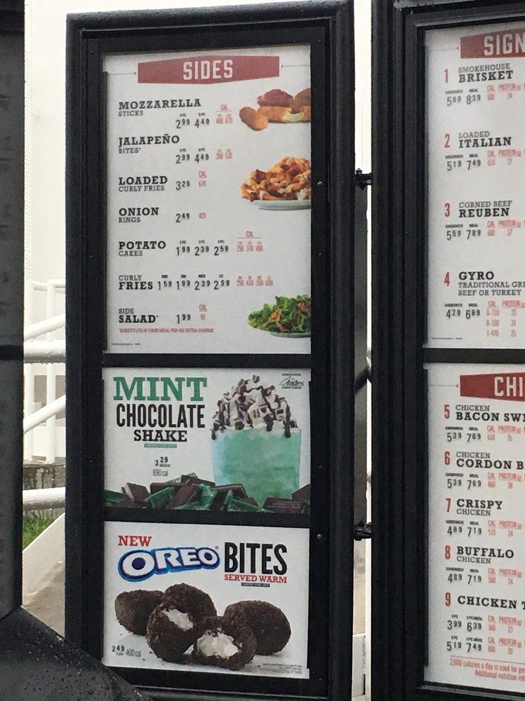 Menu at Arby's fast food, Harvey