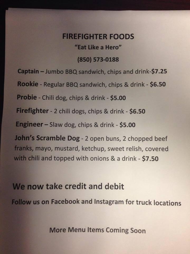 Menu at Firefighter Foods restaurant, Alford