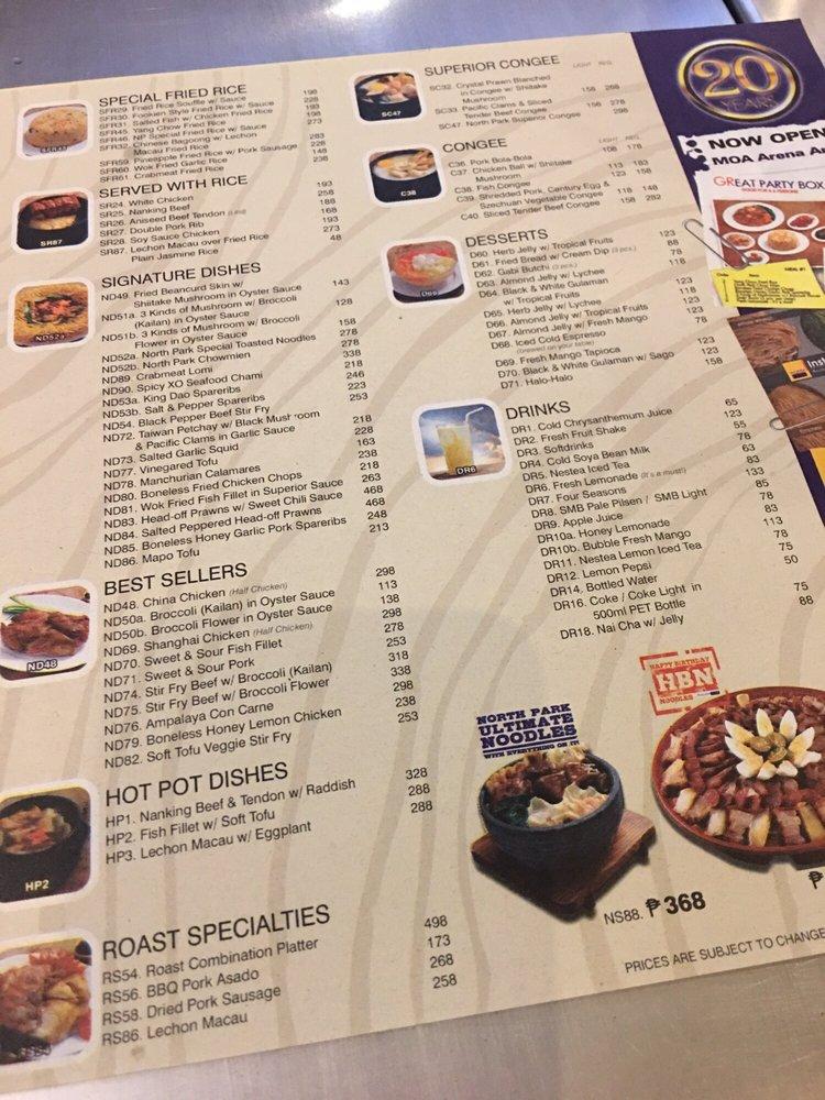 Menu at North Park Noodles restaurant, Quezon City, Bgy