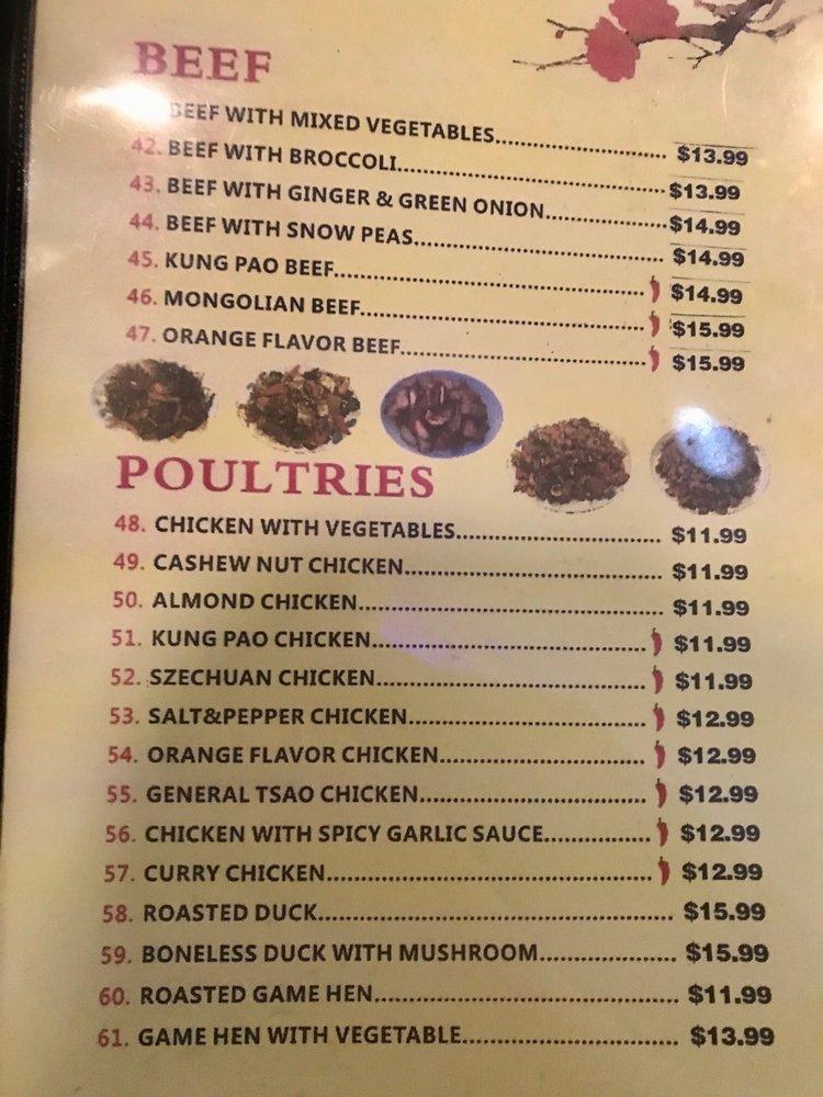 Menu at Peony Pavilion restaurant, Brawley