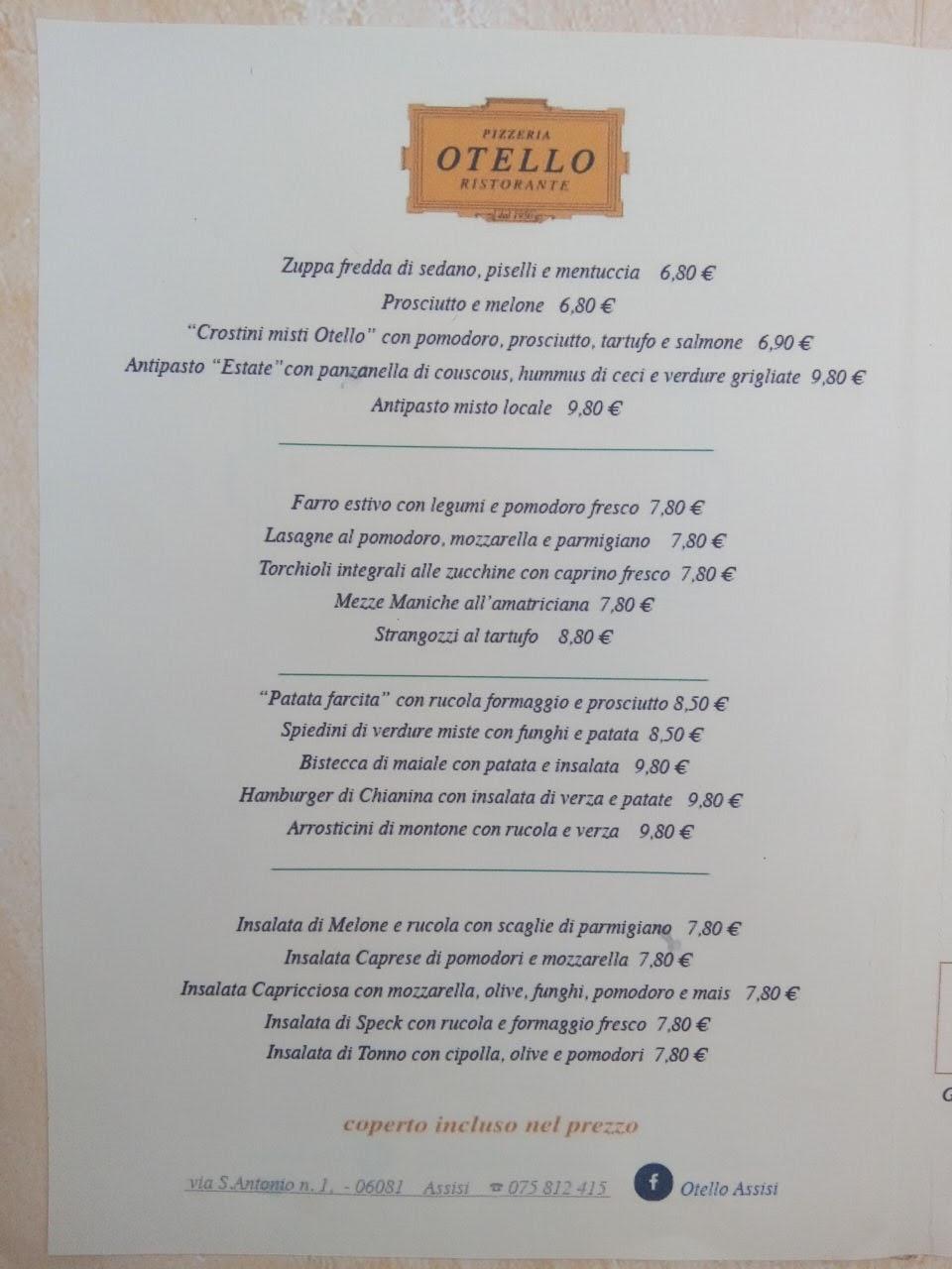 Menu at Ristorante Pizzeria Otello, Assisi
