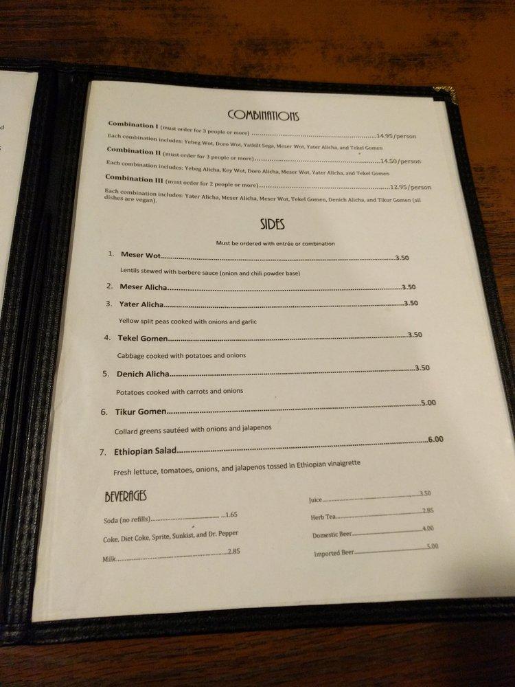 Menu at The Ethiopian Restaurant, Denver