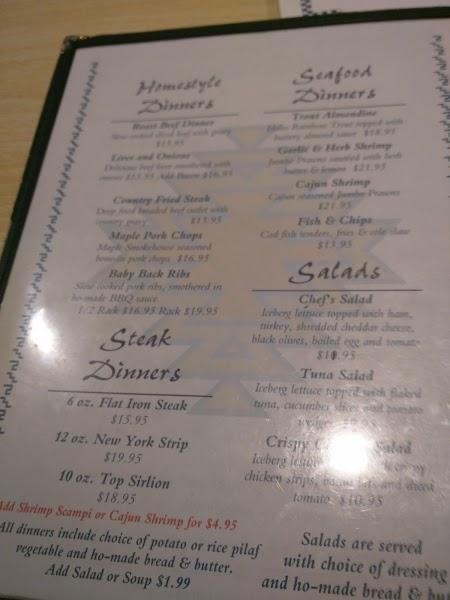 Menu at Thunderbird Restaurant, Orderville, State St