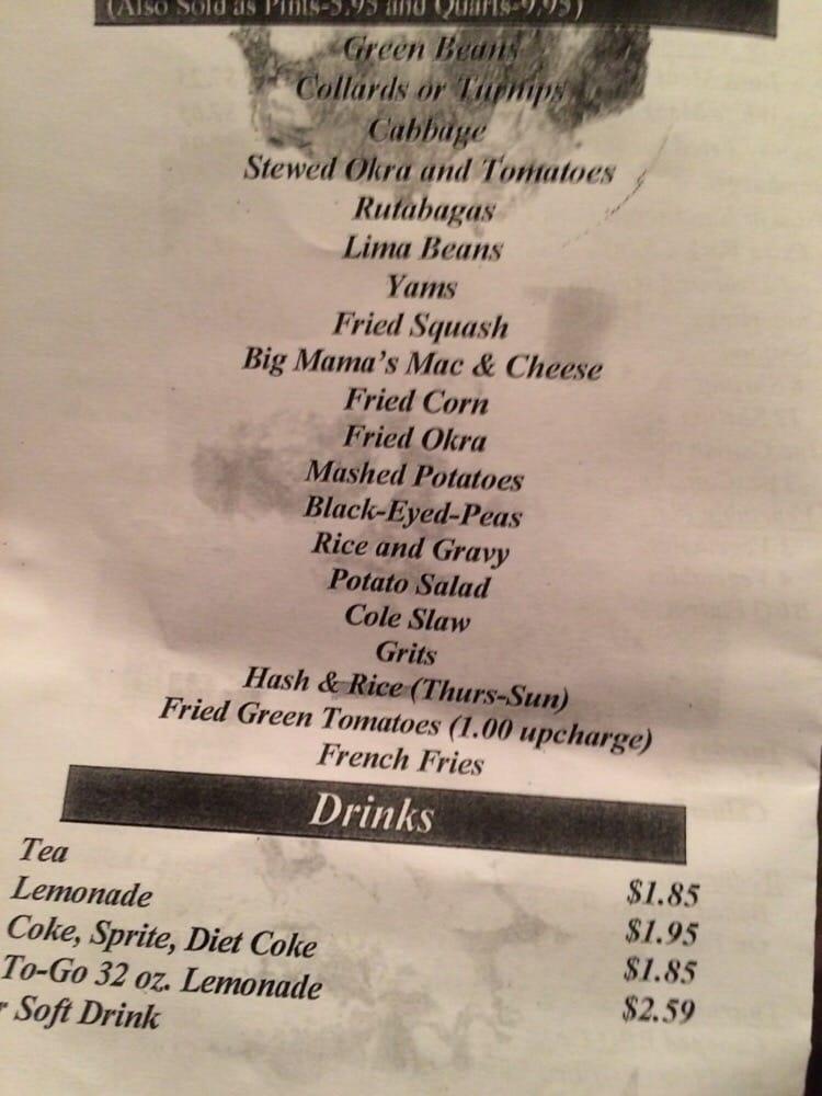 Menu at Big Mama's Soul Food desserts, Augusta