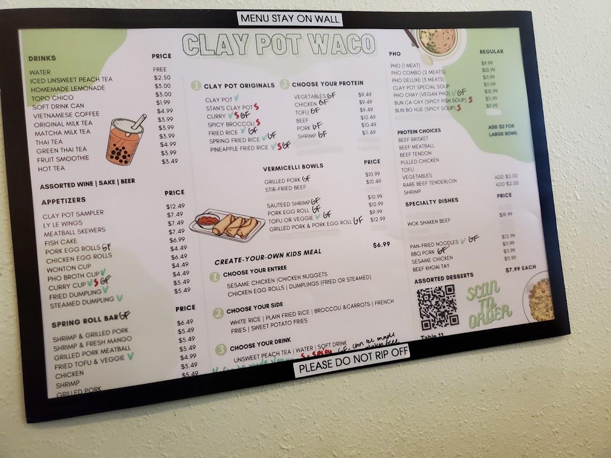 Menu at Clay Pot Restaurant, Waco, 416 Franklin Ave