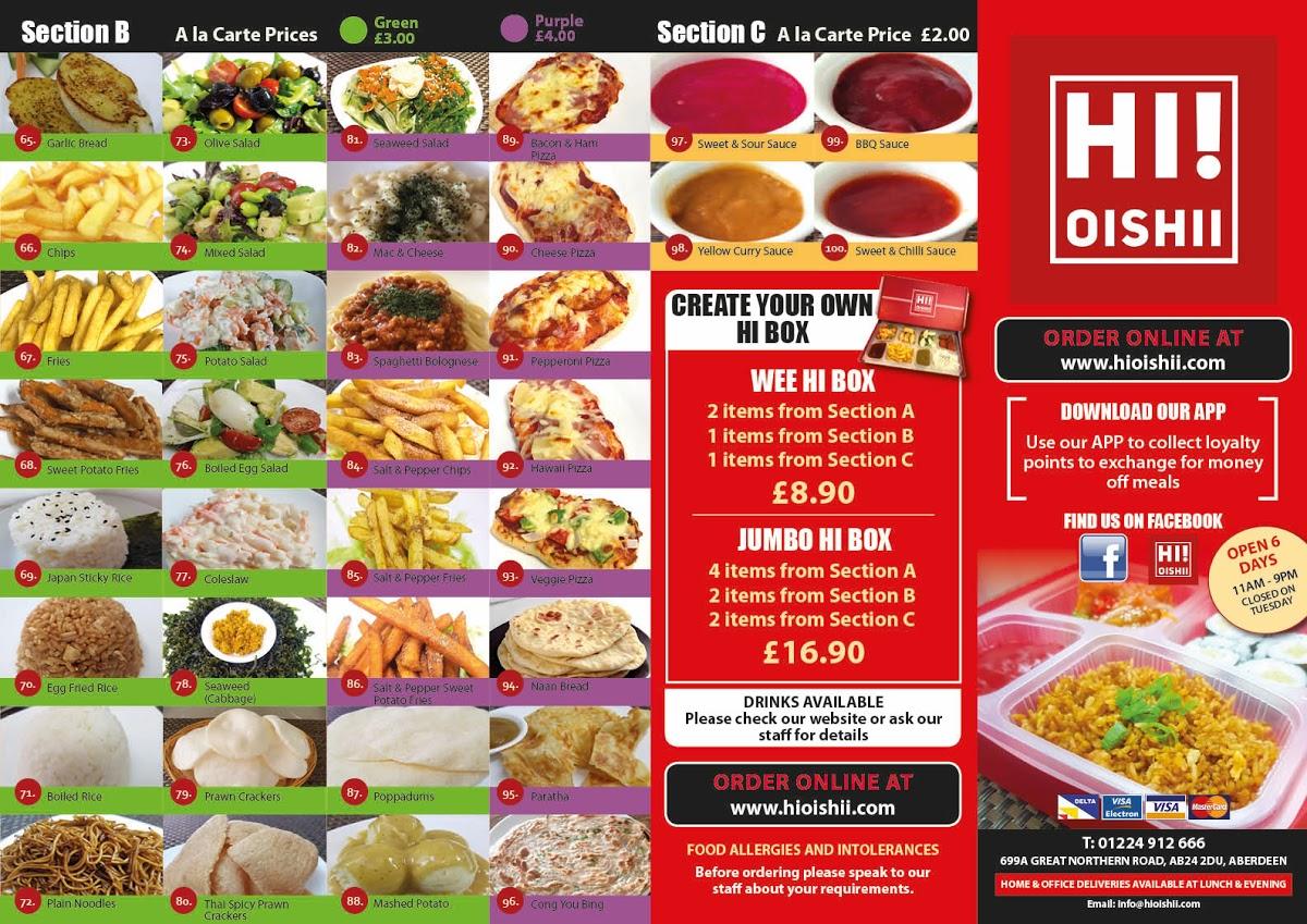 Menu at Hi Oishii restaurant, Aberdeen