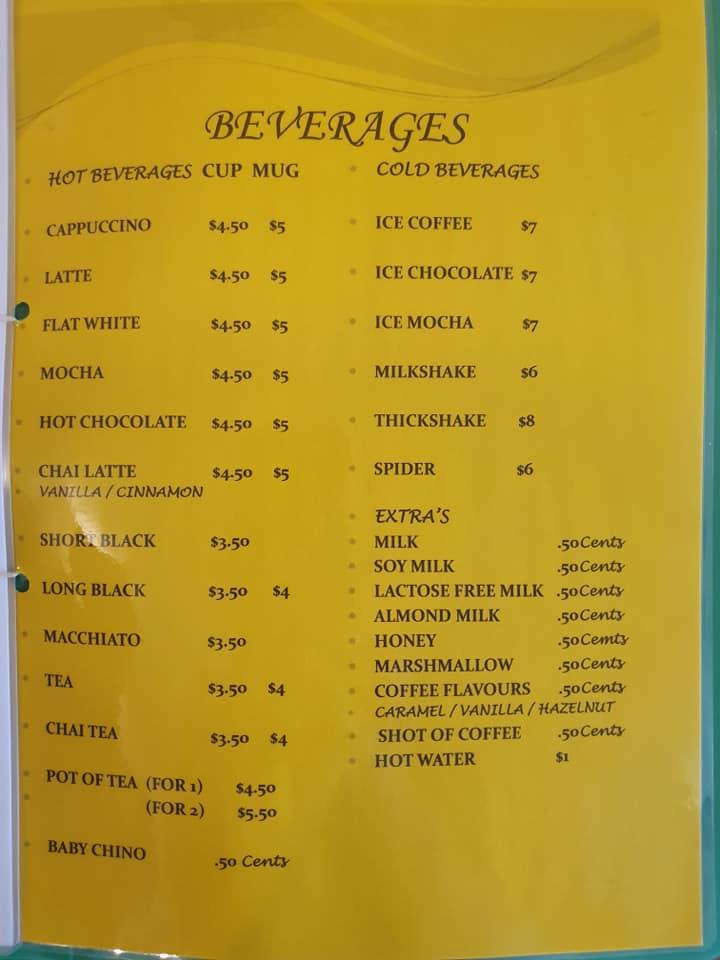 Menu at Home Made Cafe, Avoca