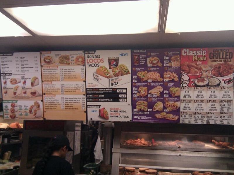 Menu at KFC fast food, San Francisco, 200 Duboce Ave
