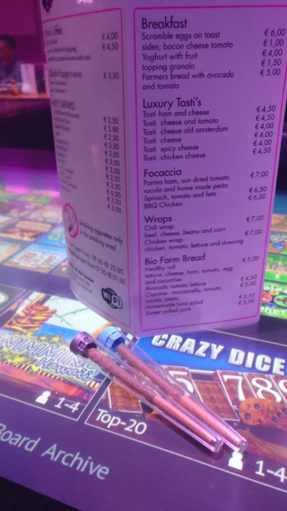Menu at Pink cafe, Amsterdam