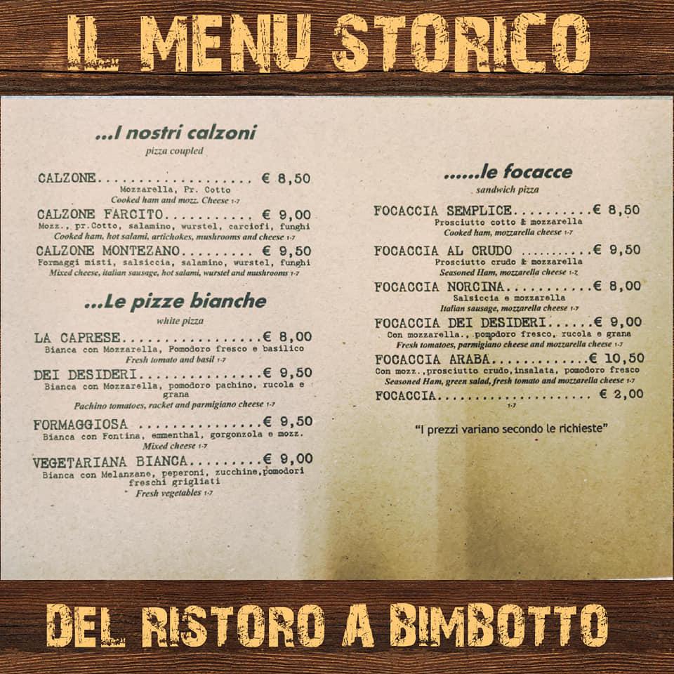 Menu at Ristorante Pizzeria A Bimbotto, Capannori, Via della Rimembranza
