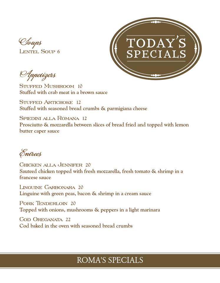 Menu at Roma pub & bar, North Arlington