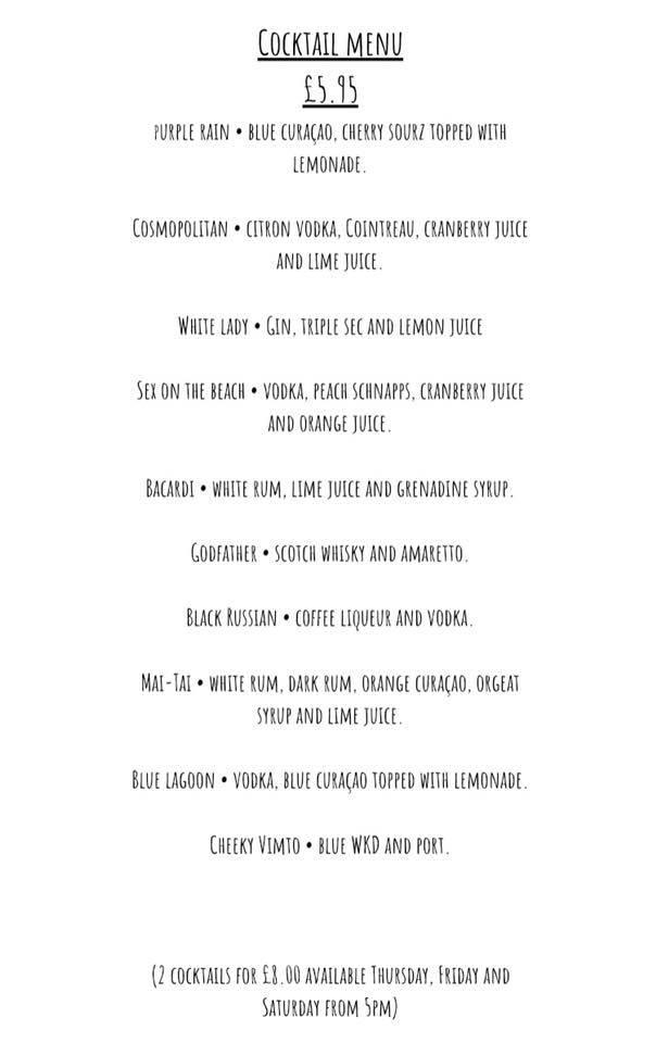 Menu at Sambuca Seaham restaurant, Seaham