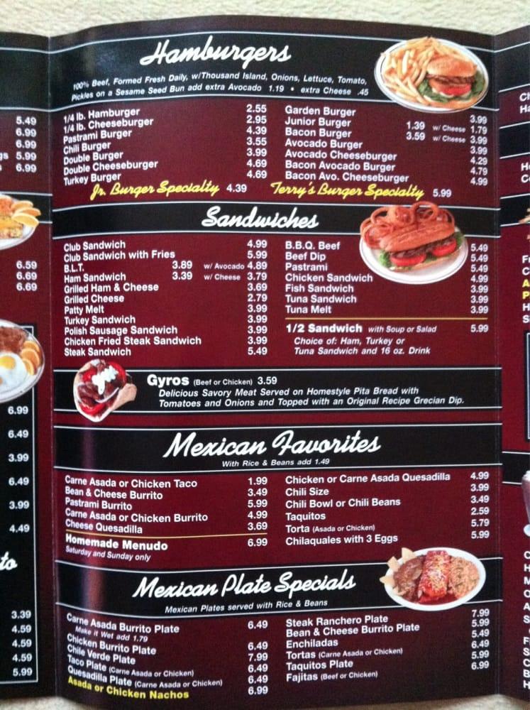 Menu at Terry's Cafe, Stanton