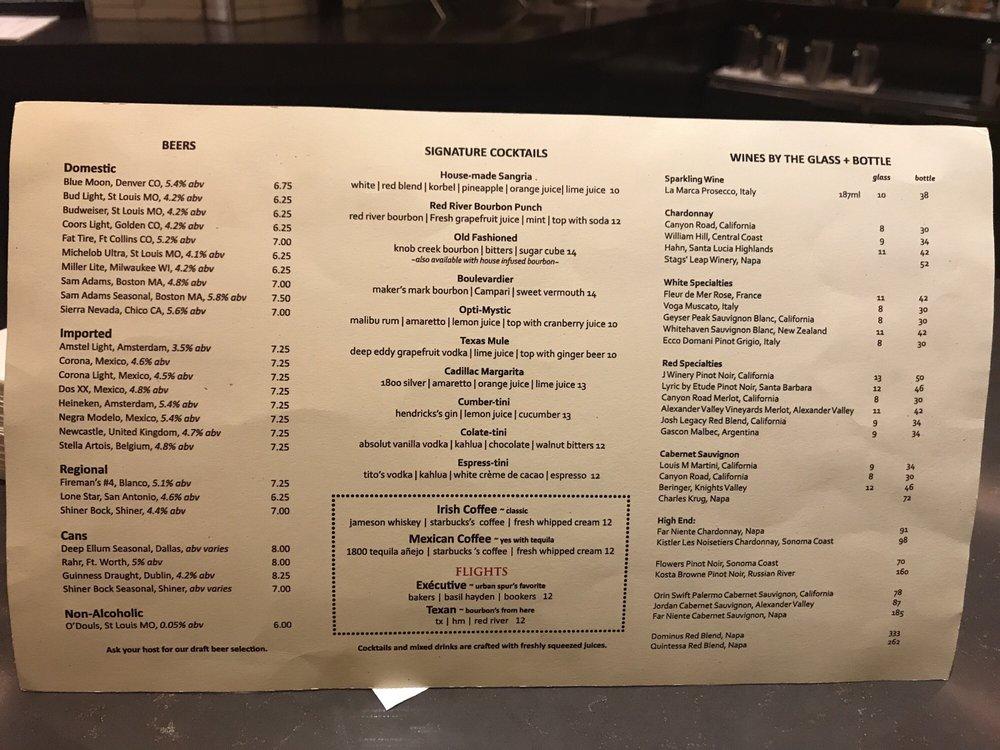 Menu at Urban Spur pub & bar, Irving