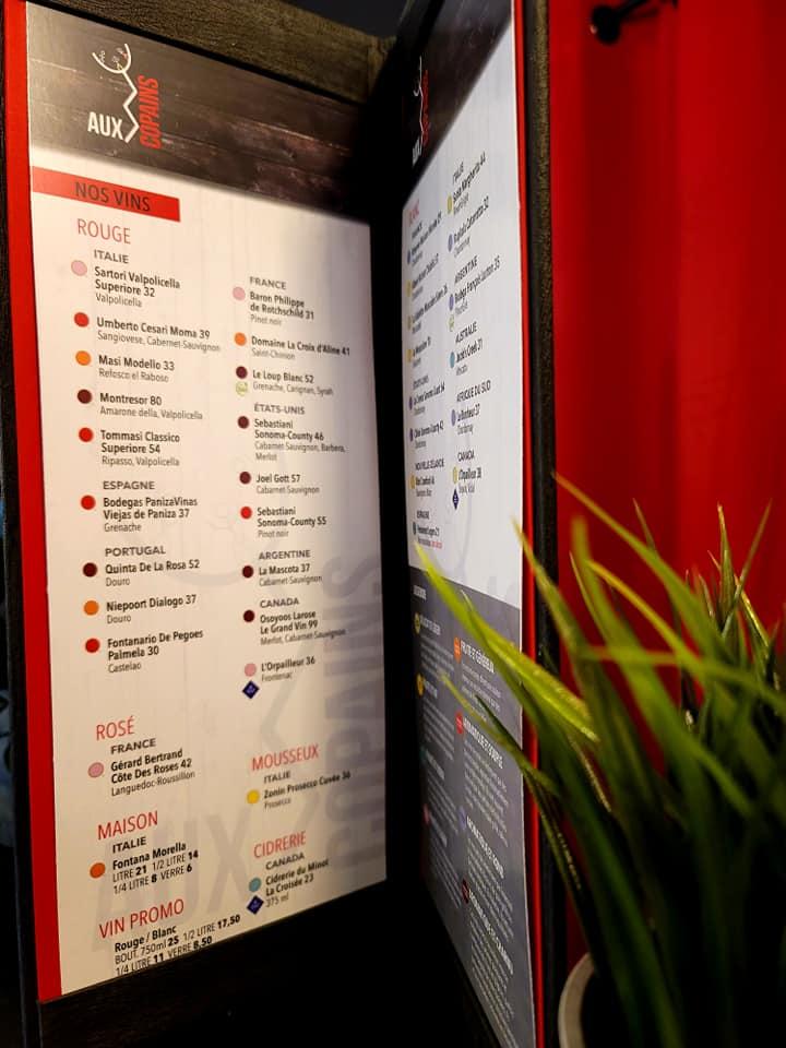Menu au Aux 3 Copains restaurant, Saint-Donat-de-Montcalm