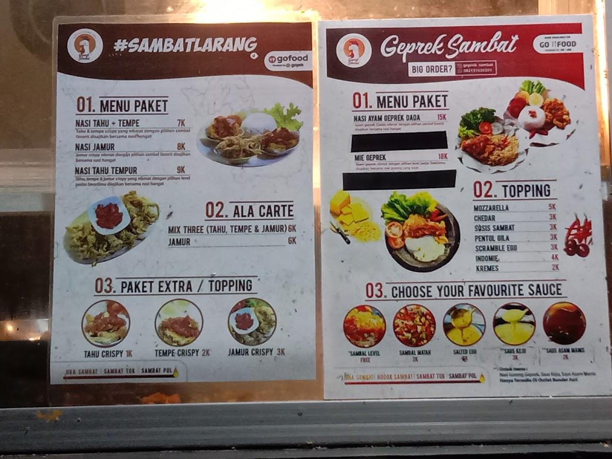 Menu at Ayam Geprek Sambat restaurant, Gresik, Graha Bunder Asri