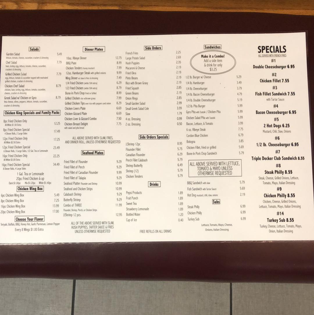 Menu at Chicken King restaurant, Chester, J A Cochran Bypass