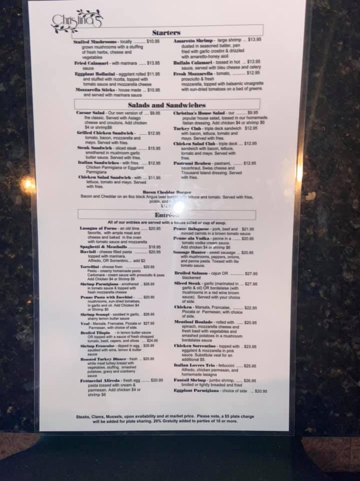 Menu at Christina's Restaurant, Kingston