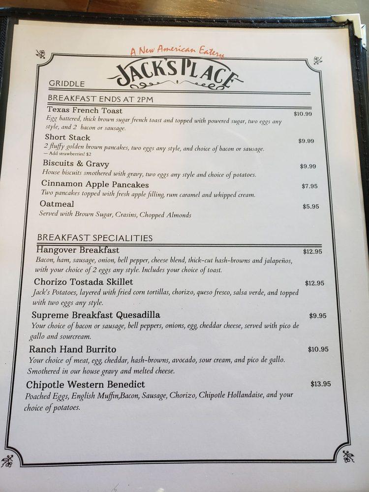 Menu at Jack's Place restaurant, Leona Valley