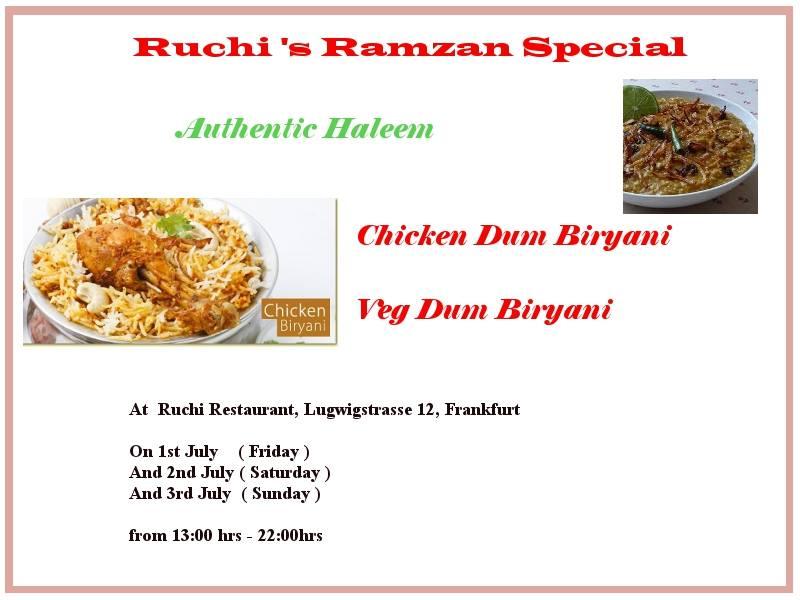 Menu at Ruchi Indian Restaurant, Frankfurt
