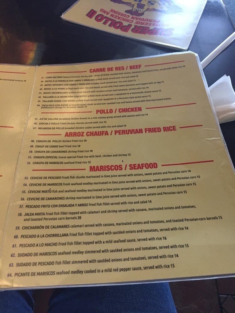 Menu at Super Pollo restaurant, Brick