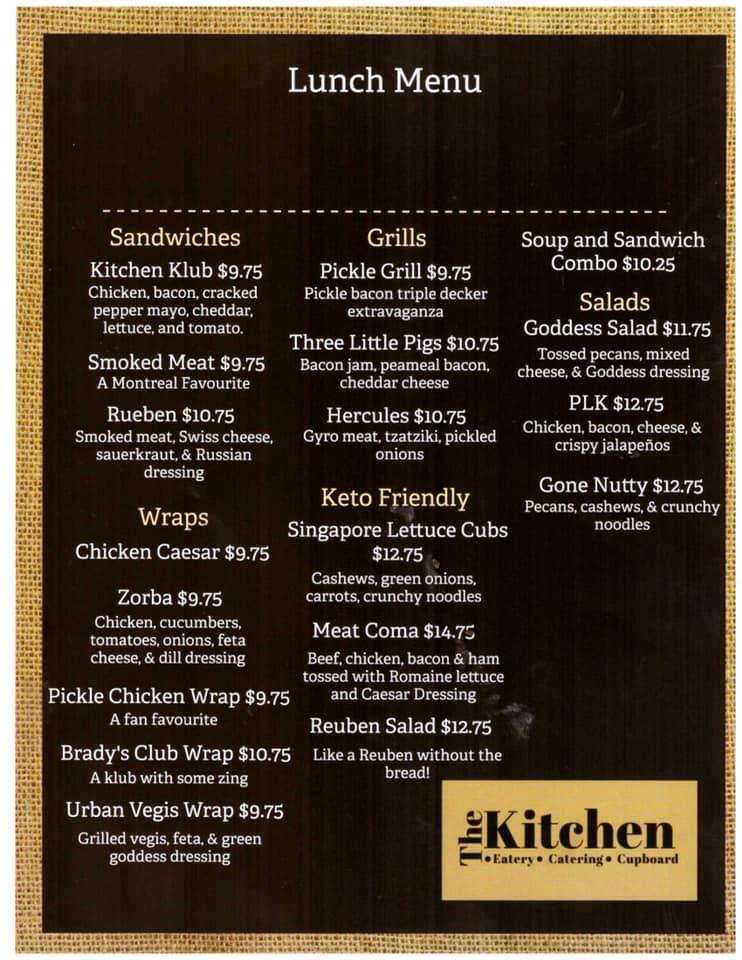 Menu at The Kitchen Eatery and Catering Company restaurant, Pembroke