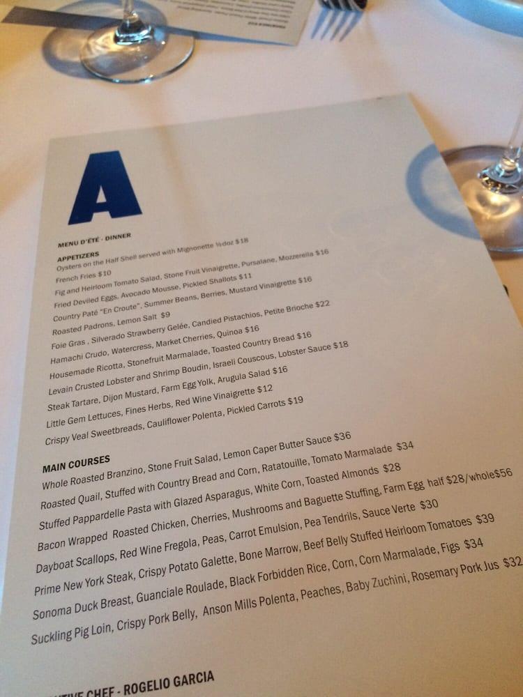 Menu at Angele Restaurant & Bar, Napa
